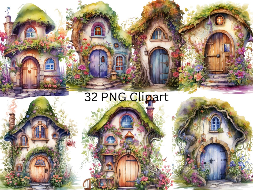 32 Fairy Houses Watercolor Clipart, PNG Individual Images on ...