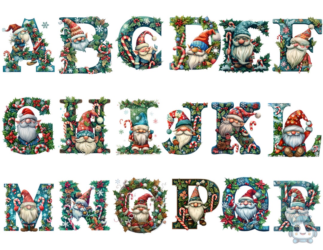 Winter Gnomes Alphabet Watercolor Clipart, Christmas Clipart, PNG ...