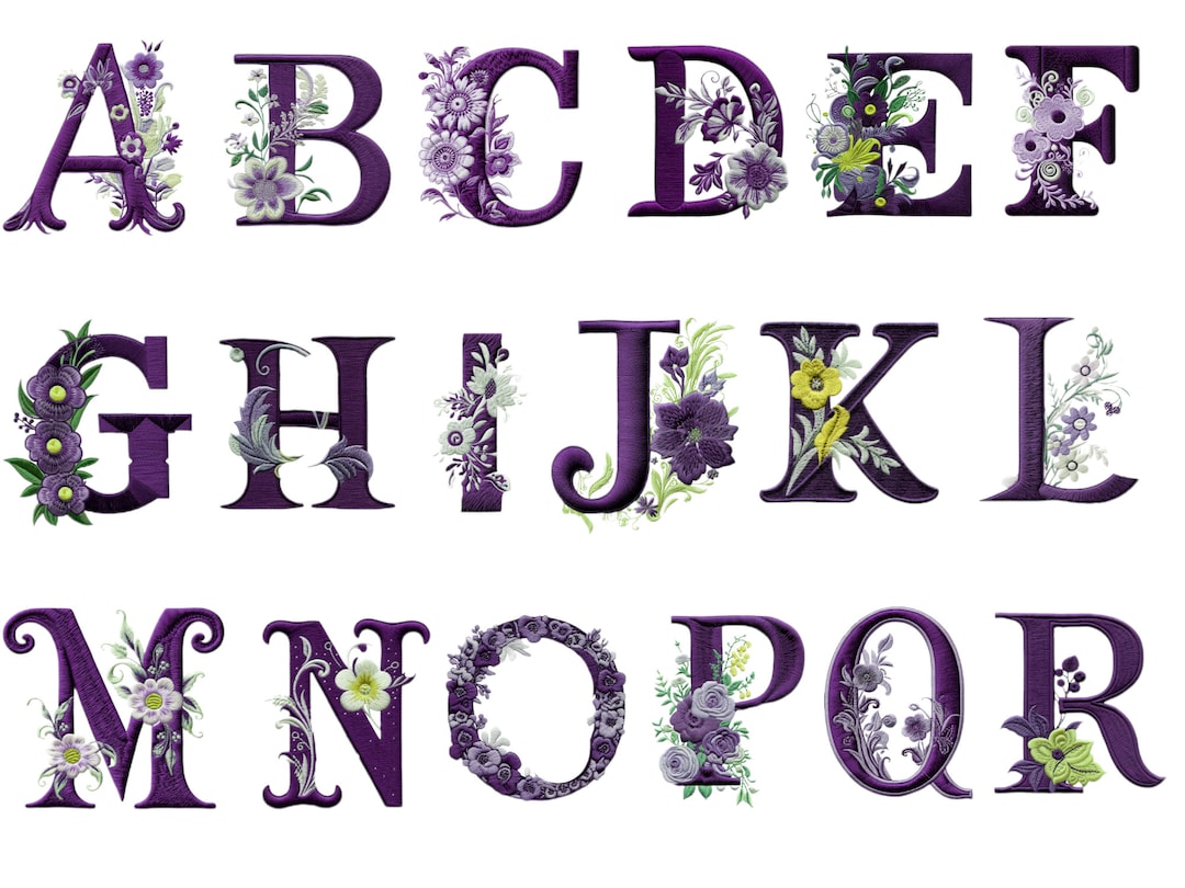 Embroidered Purple Floral Alphabet, Letters Png, Alphabet Png, Instant ...