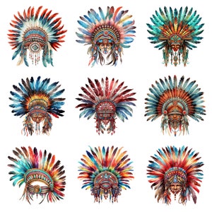 30 Aztec Headdress Watercolor Clipart, Aztec Clipart, PNG Individual ...