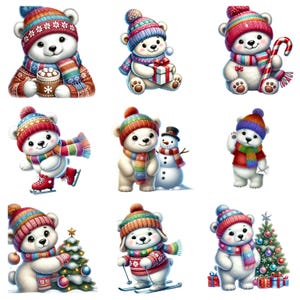 Christmas Polar Bear PNG Clipart, Cute Winter Bear Illustrations ...