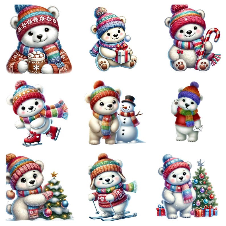 Christmas Polar Bear PNG Clipart, Cute Winter Bear Illustrations ...