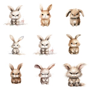 22 Grumpy Bunnies Watercolor Clipart, Bunny Clipart, PNG Individual ...