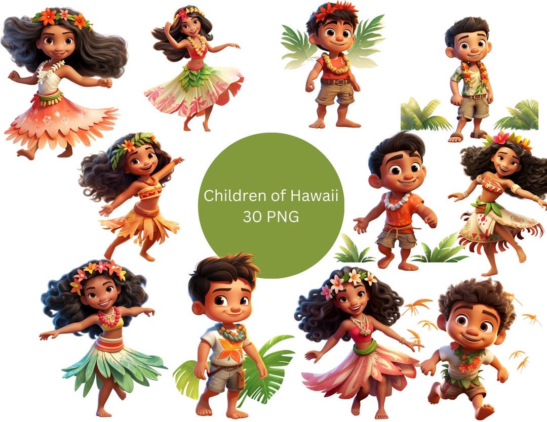 Animated Children of Hawaii Clipart, Hawaii PNG, Digital Files on ...