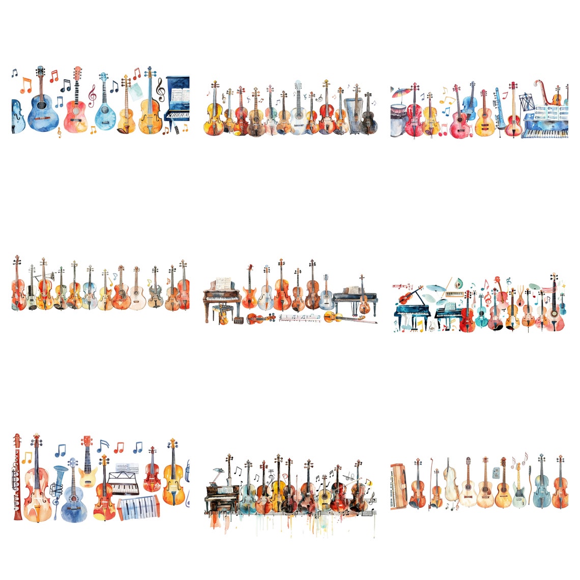 46 Musical Borders Watercolor Clipart, Instruments Clipart, PNG ...