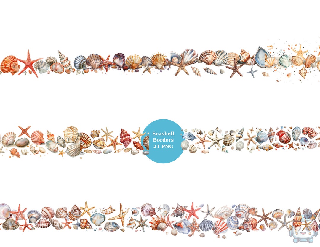 21 Seashell Borders Watercolor Clipart, Border Clipart, PNG Individual ...