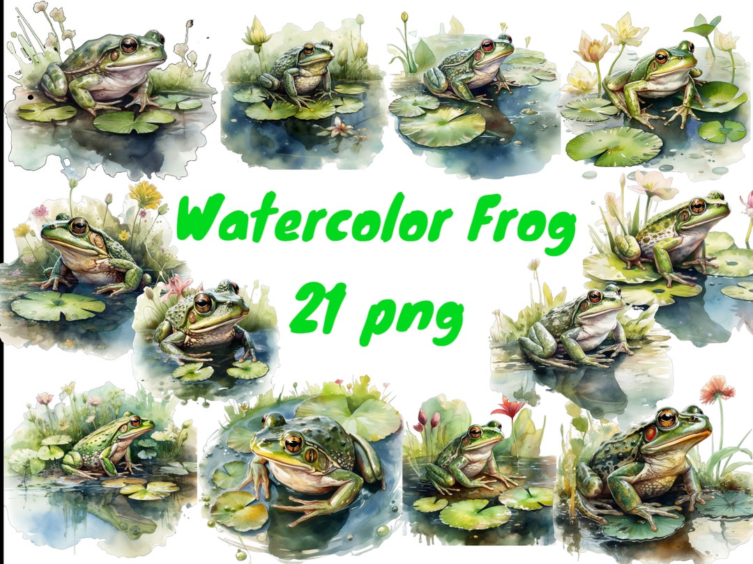 Watercolor Frog Clipart, PNG Digital Files on Transparent Background ...