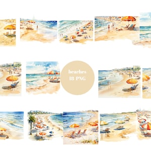 17 Sunny Beaches Watercolor Clipart, Summer Clipart, PNG Digital Files ...