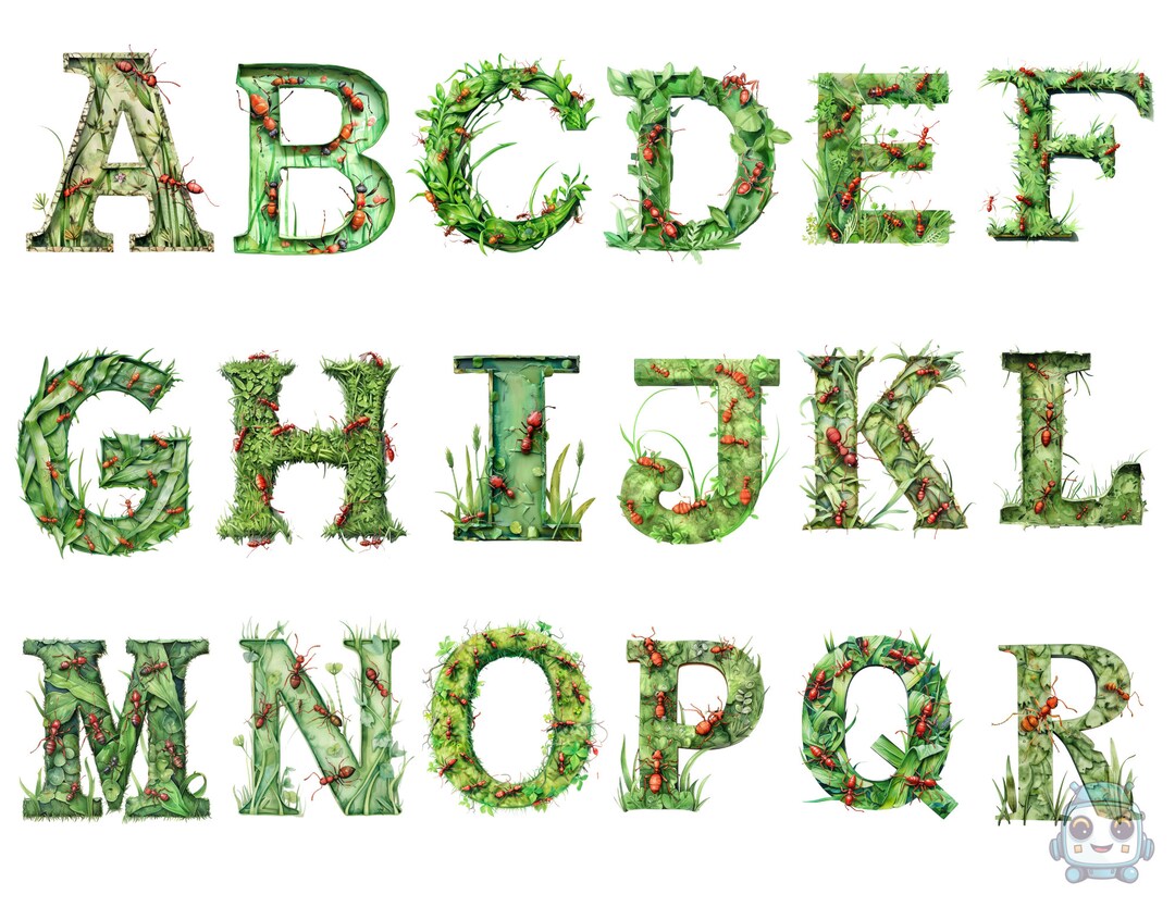Watercolor Ant Alphabet Clipart, Ant Letters PNG Digital Files on ...