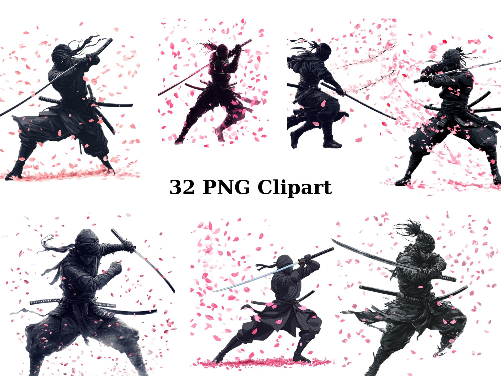 32 Samurai Ninjas Watercolor Clipart, Samurai Clipart, PNG Individual ...