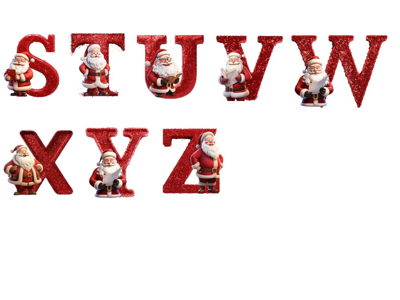 Santa Claus Red Glitter Alphabet Letters Png Alphabet Png - Etsy