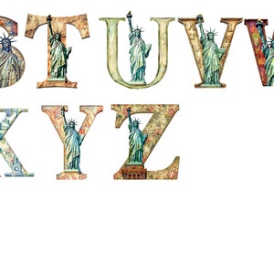 Watercolor Statue of Liberty Alphabet Clipart, PNG Individual Images ...