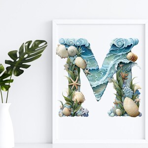 Ocean-themed Alphabet Clipart Set - Seashells & Coral Letters - Marine ...