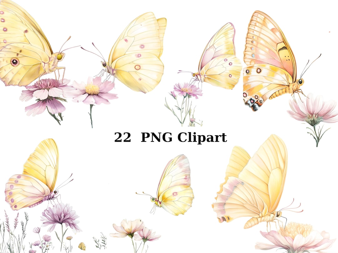 22 Pastel Butterflies Watercolor Clipart, Animals Clipart, PNG ...