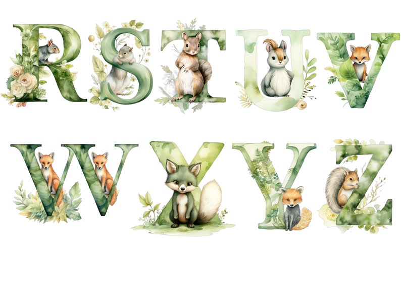 Watercolor Woodland Alphabet Clipart , Alphabet, Transparent Background ...