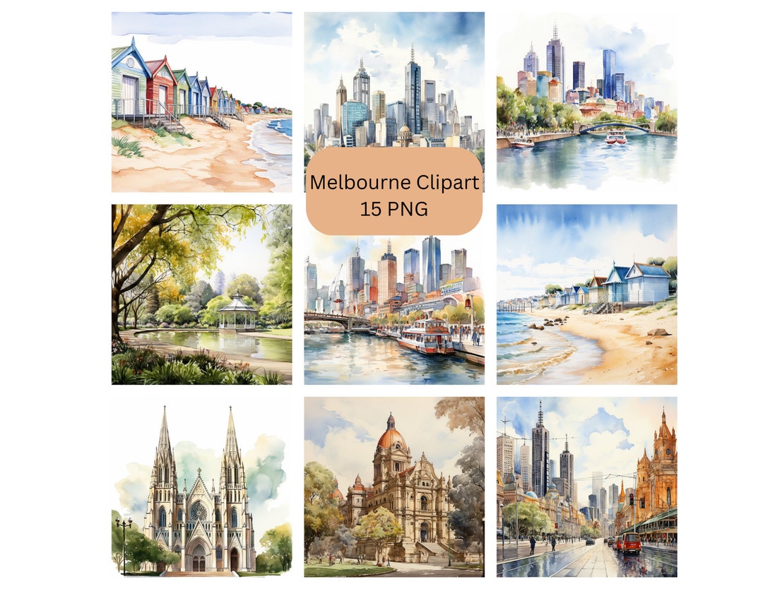 Watercolor Melbourne Clipart, Australia PNG Digital Files, Sublimation ...