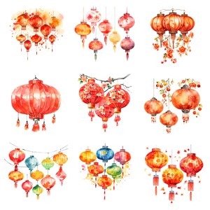 26 Chinese Lanterns Watercolor Clipart, China Clipart, PNG Individual ...