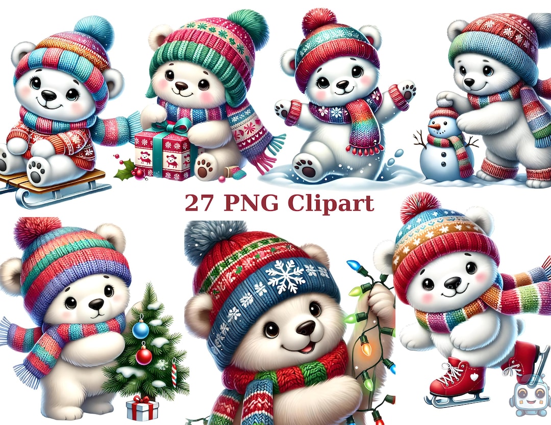 Christmas Polar Bear PNG Clipart, Cute Winter Bear Illustrations ...
