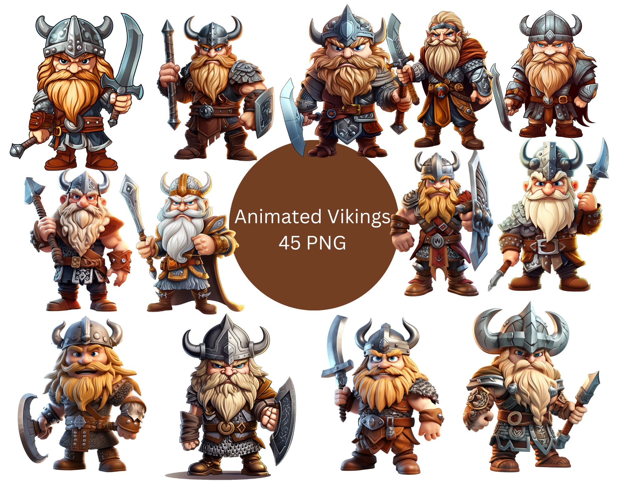 Animated Vikings Clipart PNG Digital Files on a Transparent - Etsy UK