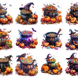 Witch's Cauldron With Candies , Watercolor Clipart, Halloween Clipart ...