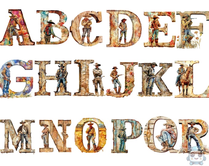 Western Cowboy Alphabet Clipart: PNG Font, Wild West Letters (PDF ...