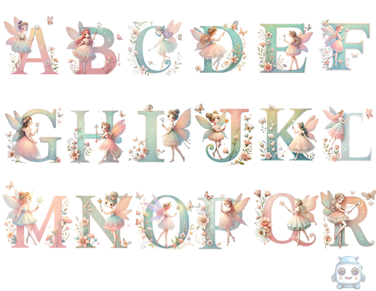 Fairy Alphabet Clipart, Fantasy Clipart, PNG Individual Images on ...