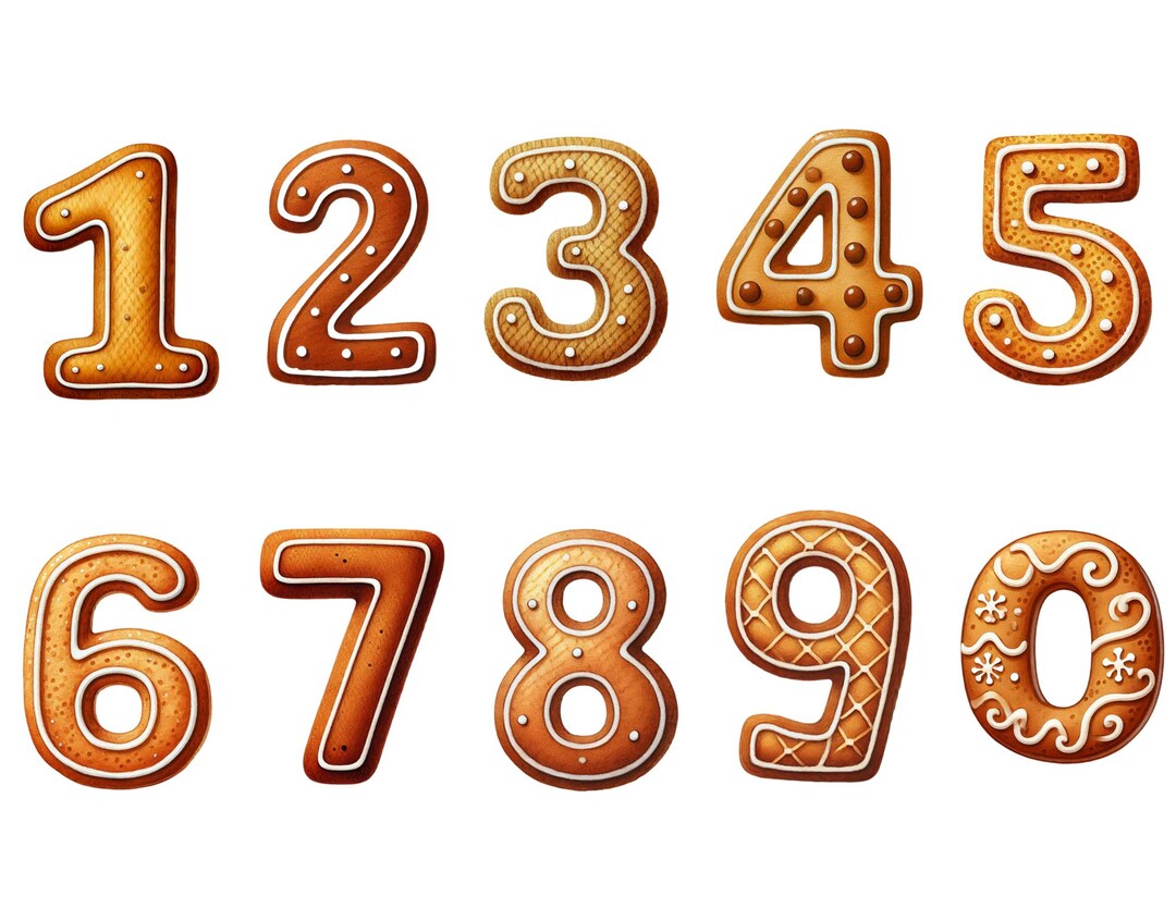 Gingerbread Number Clipart Set - Festive Cookie Numbers 0-9 - Christmas ...