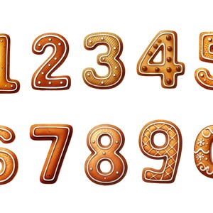 Gingerbread Number Clipart Set - Festive Cookie Numbers 0-9 - Christmas ...
