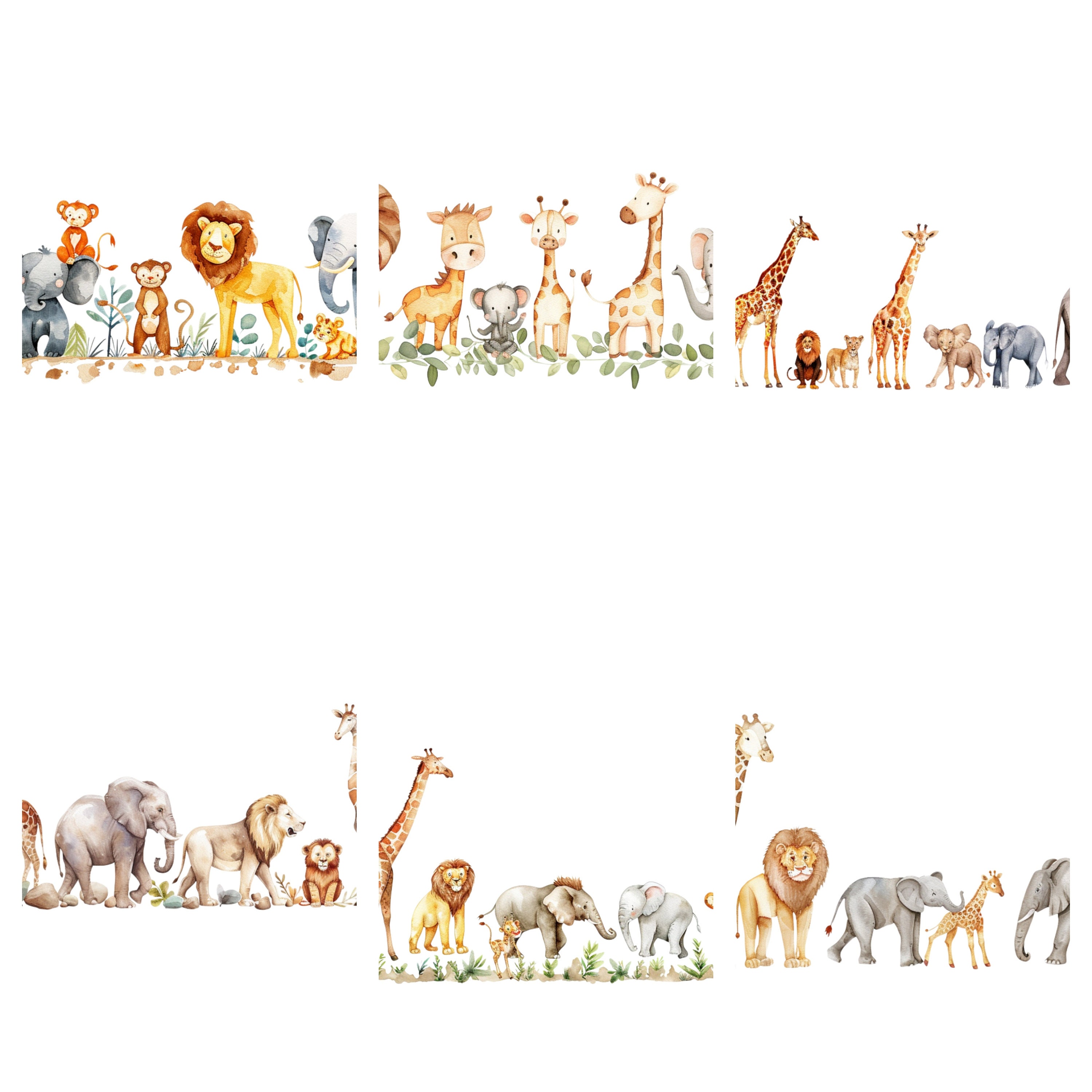 32 Safari Borders Watercolor Clipart, Border Clipart, PNG Individual ...