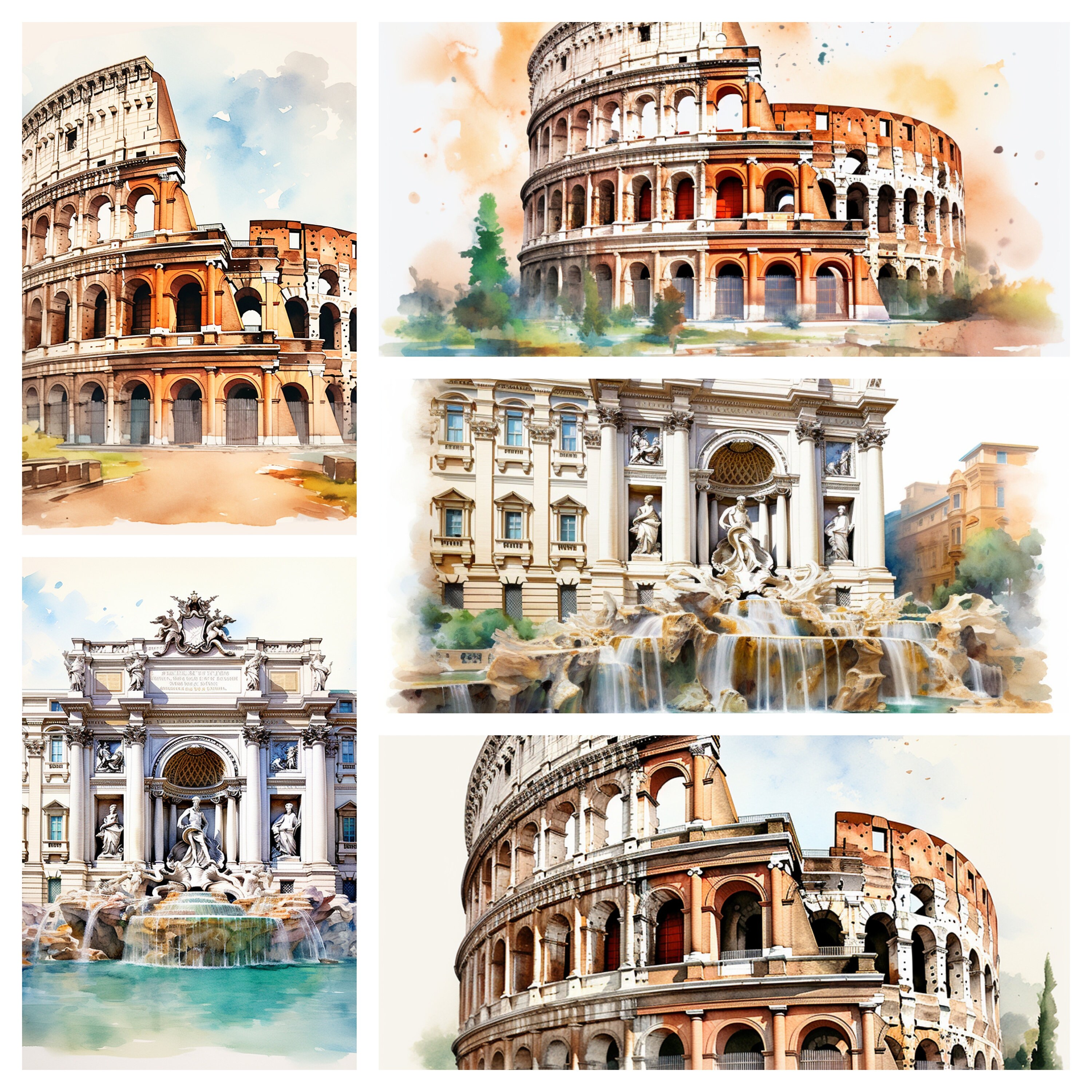 Aquarell Rom Clipart Bundle 43 PNG Bilder weißer - Etsy.de