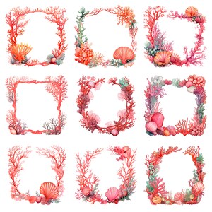 Watercolor Coral Frames Clipart, Logo Clipart, PNG Digital Files on ...