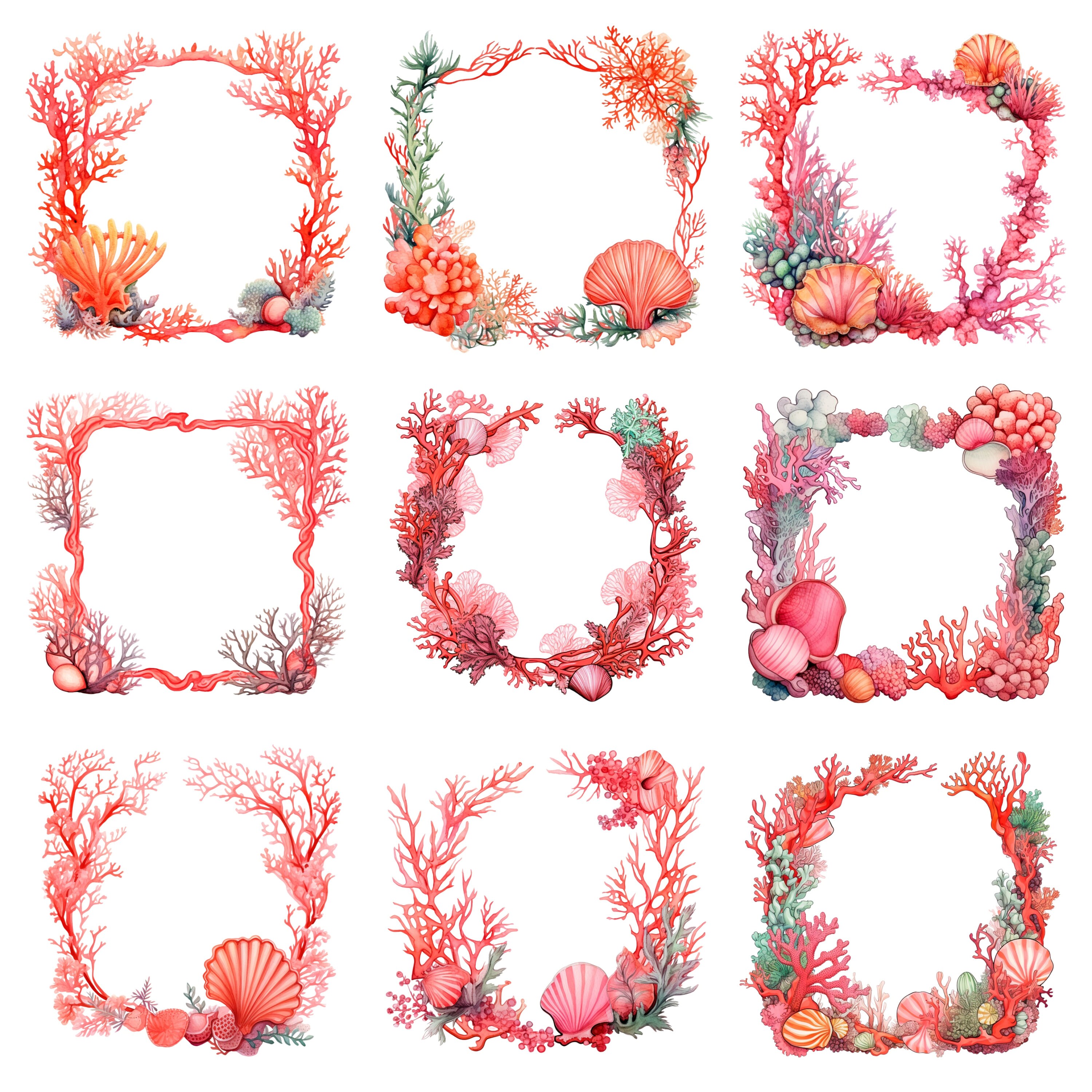Watercolor Coral Frames Clipart Logo Clipart PNG Digital - Etsy
