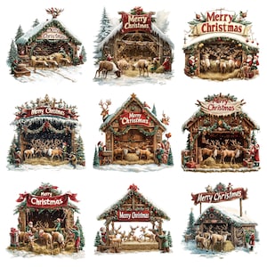 21 Santa's Reindeer Stables Watercolor Clipart, Christmas Clipart, PNG ...