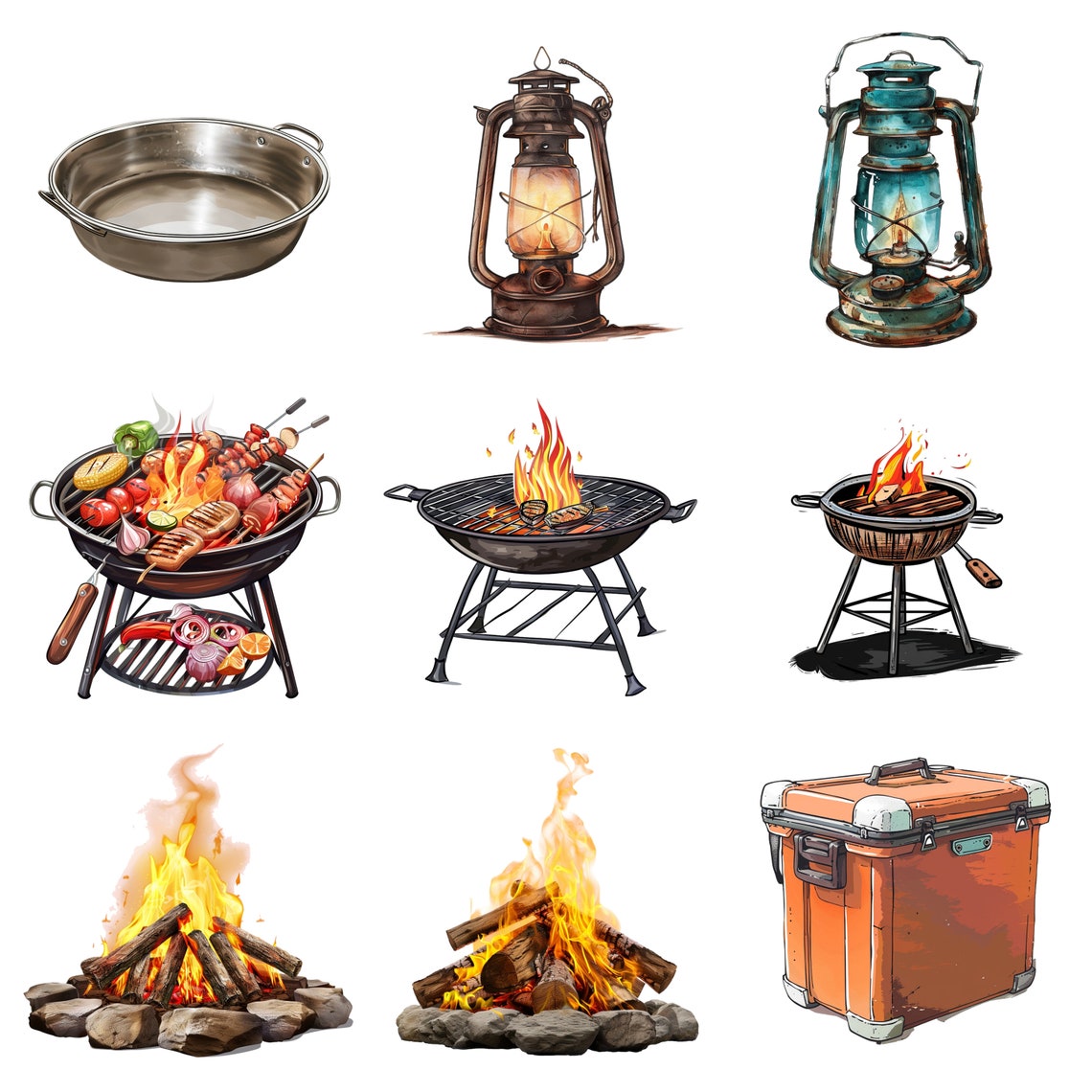 Camping Clipart, PNG Individual Images on Transparent Background ...