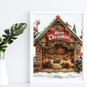 21 Santa's Reindeer Stables Watercolor Clipart, Christmas Clipart, PNG ...