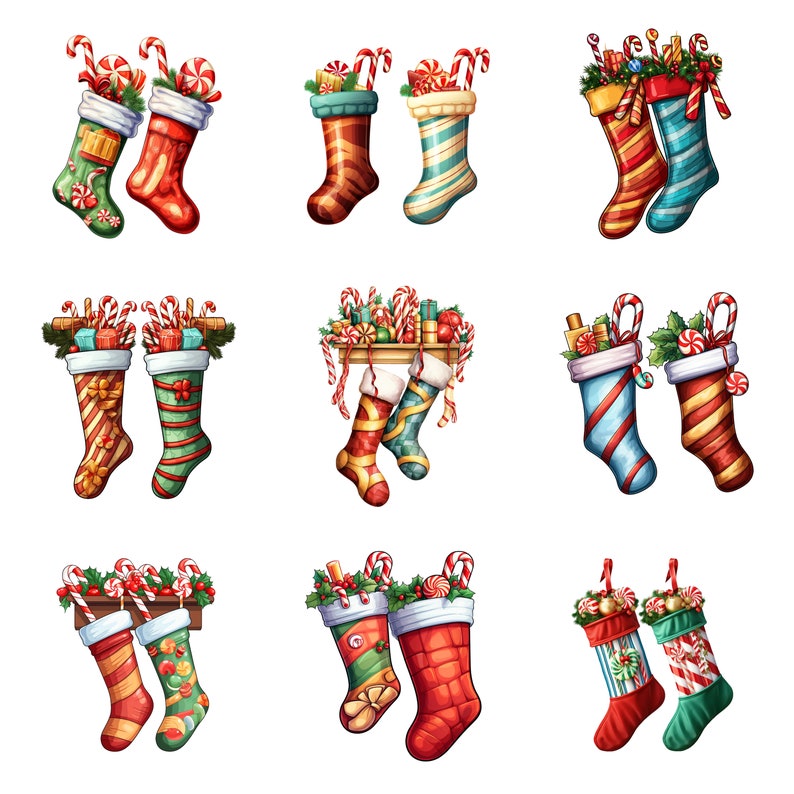 45 Christmas Stockings Watercolor Clipart, Christmas Clipart, PNG ...