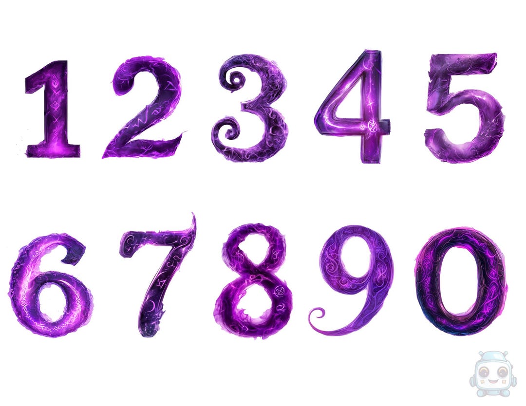 Watercolor Magical Purple Numbers Png, Instant Download for Commercial ...