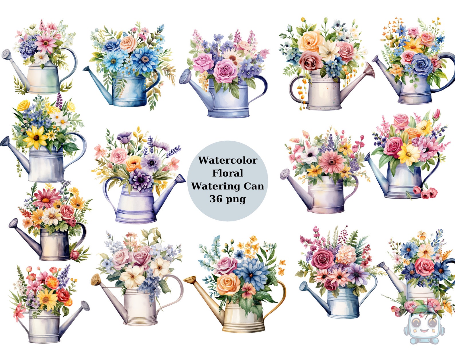 Watercolor Floral Watering Can Clipart, PNG Digital Files on ...