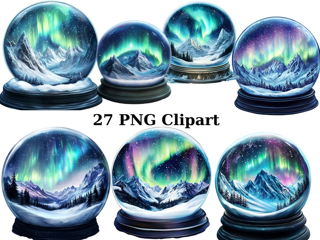 27 Northern Lights Snow Globes Clipart, Winter Clipart, PNG Individual ...