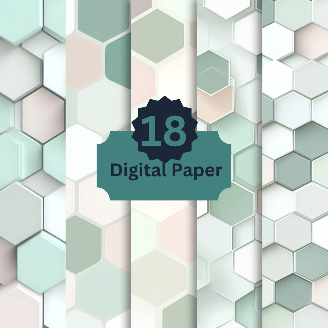 Soft Hexagon Digital Paper Pack - 18 Modern Geometric Patterns for Scrapbooking & DIY Projects ...