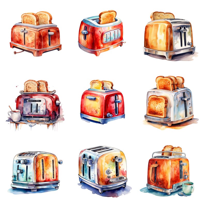Watercolor Toasters Clipart, PNG Digital Files on Transparent ...