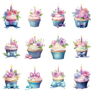 Watercolor Birthday Cupcake Clipart, Birthday, PNG Individual Images on ...