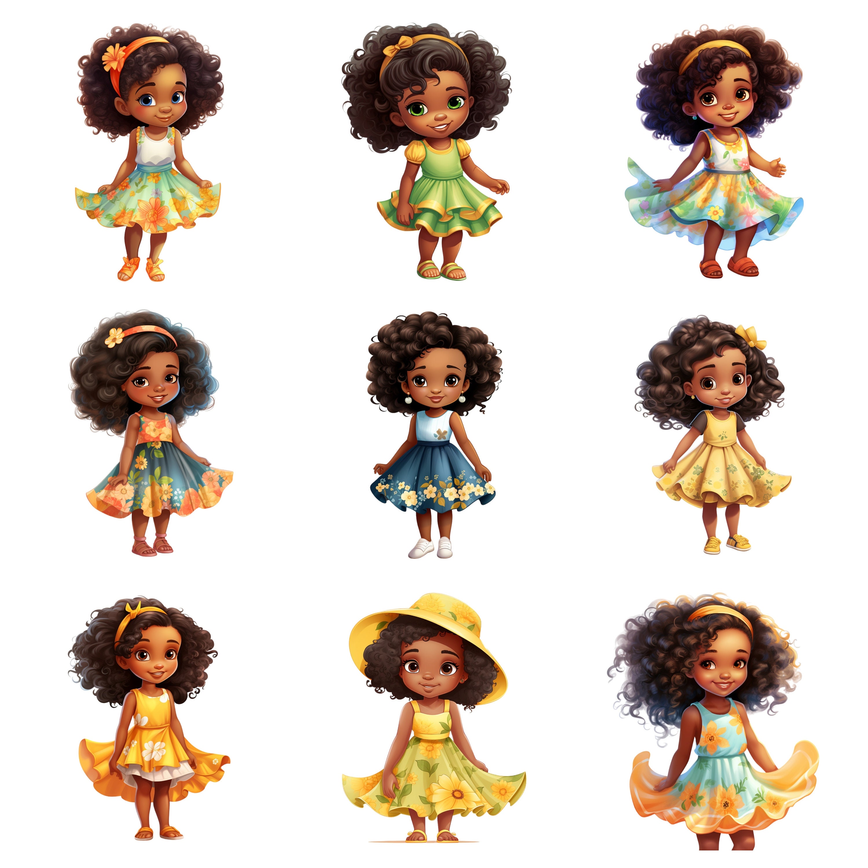 49 Cute Little Black Girls Clipart, Summer Vibes, PNG Individual Images ...