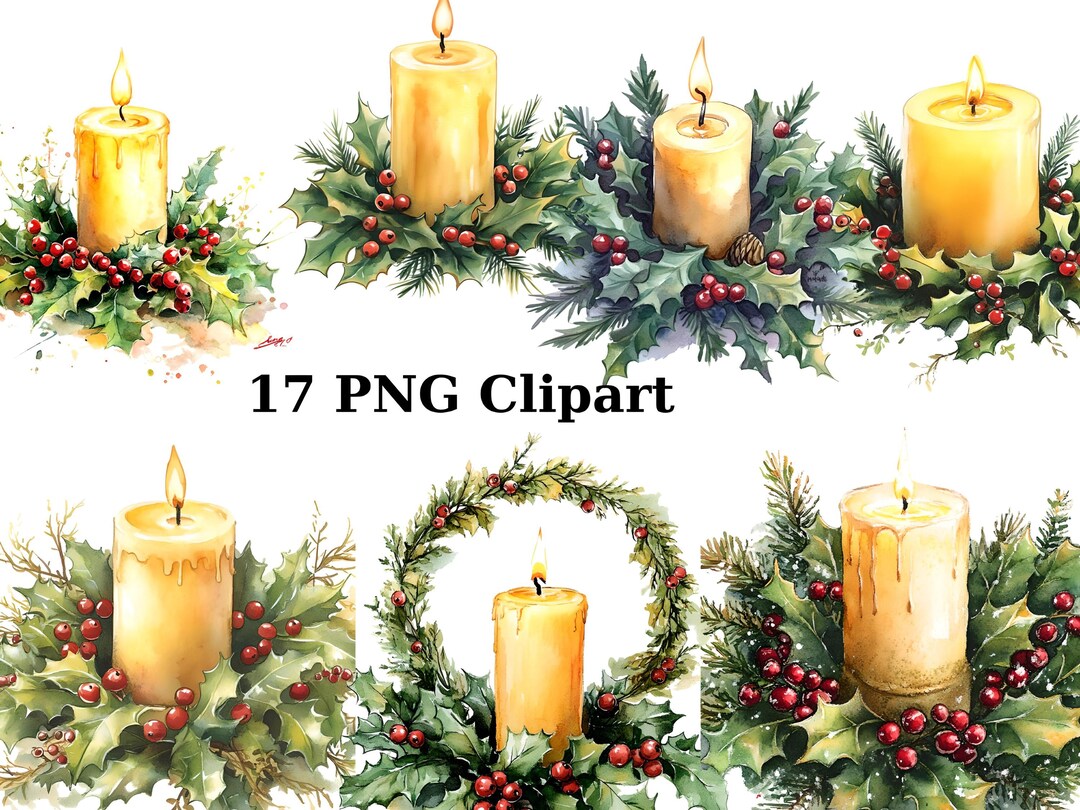 17 Christmas Candle Watercolor Clipart, Christmas Clipart, PNG ...