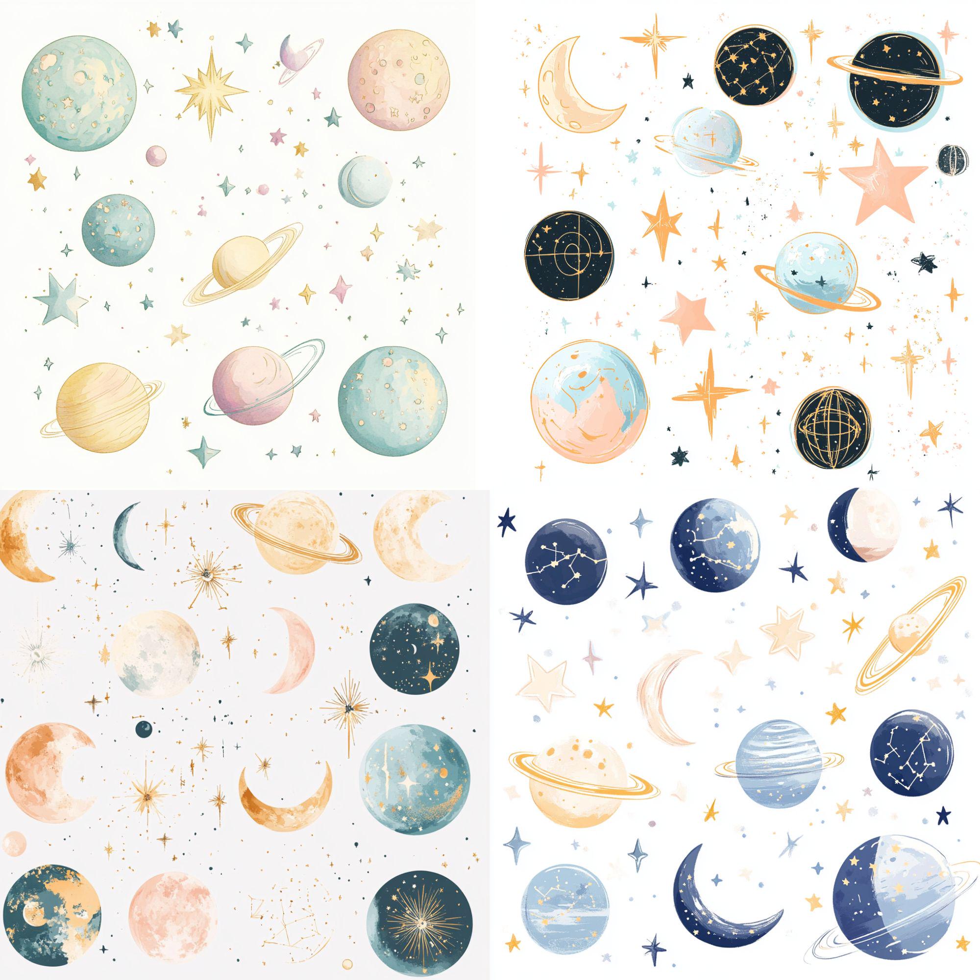 Pastel Space Clipart – Planets, Moons & Stars PNG Bundle for Kids Party ...
