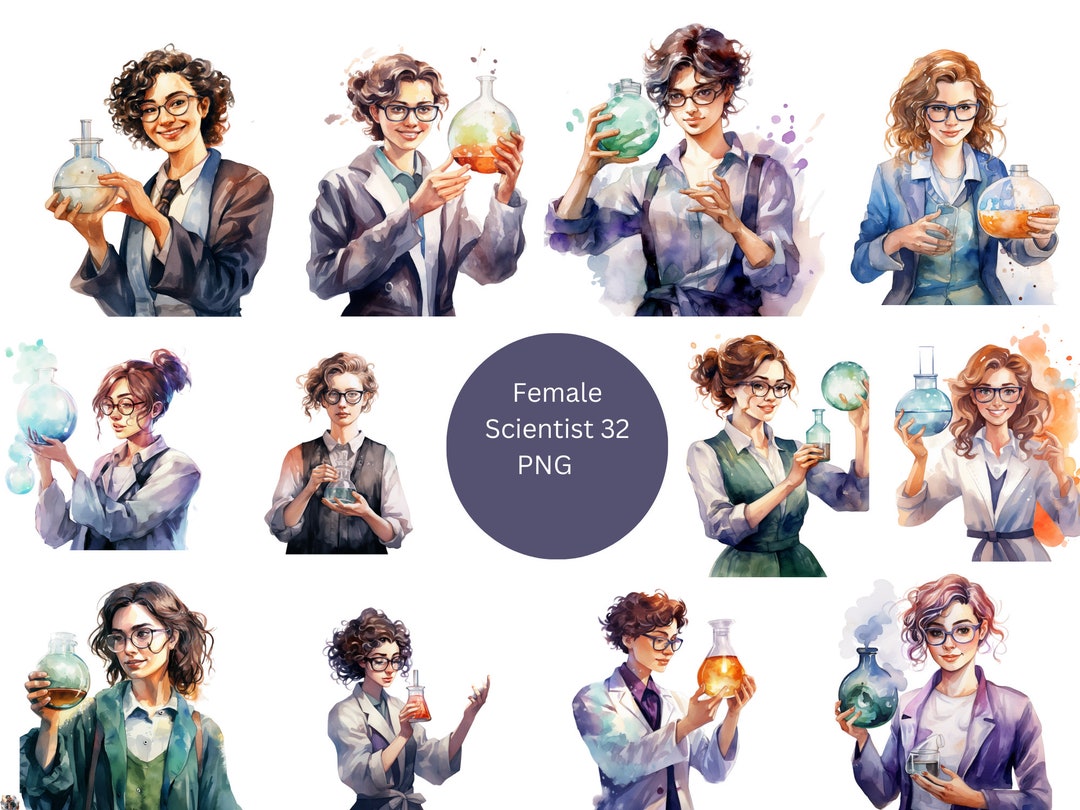 32 Female Scientist Watercolor Clipart, Science Clipart, PNG Individual ...