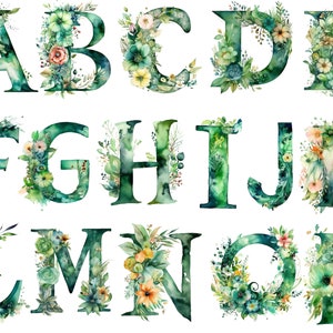 Watercolor Floral Green Alphabet Clipart , Floral Alphabet, Transparent ...