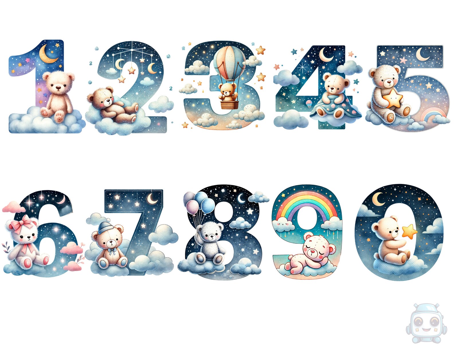 Sleeping Teddy Bear Numbers, Numbers Png, Instant Download for ...