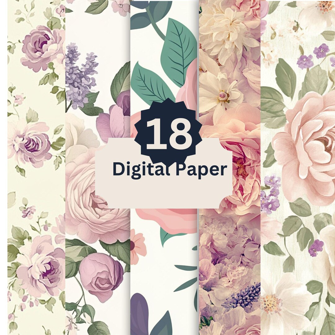 Vintage Floral Digital Paper, 18 Shabby Chic Flowers, Soft Pastel Roses ...