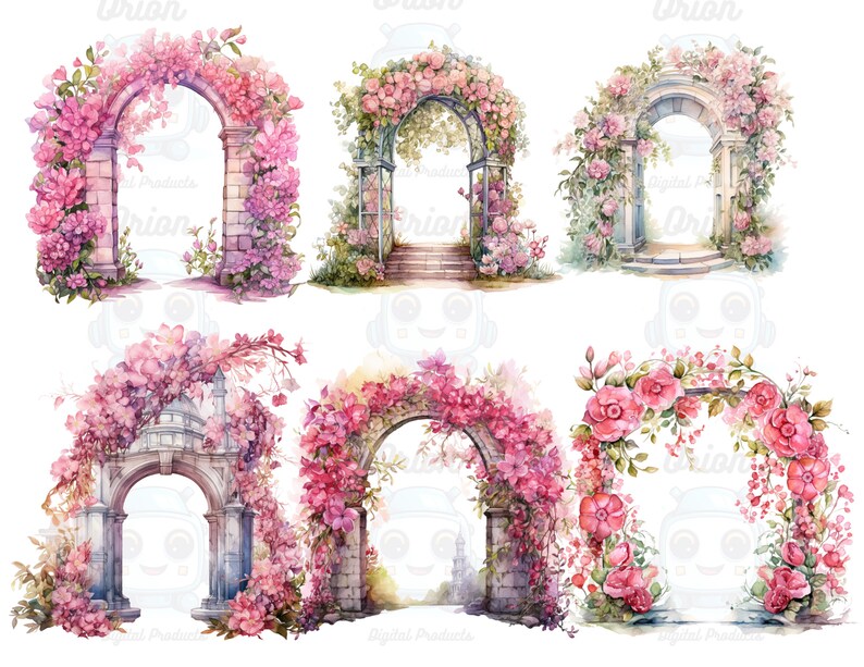 Flower Arches Watercolor Clipart, Flowers PNG, Wedding Clipart ...